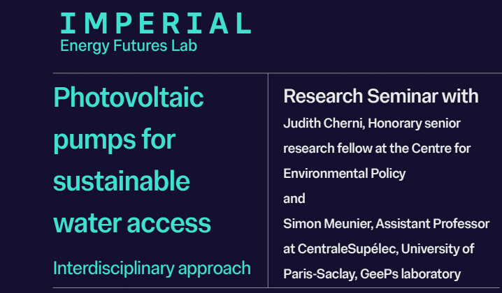 Photovoltaic pumps for sustainable water access | Events | Imperial ...