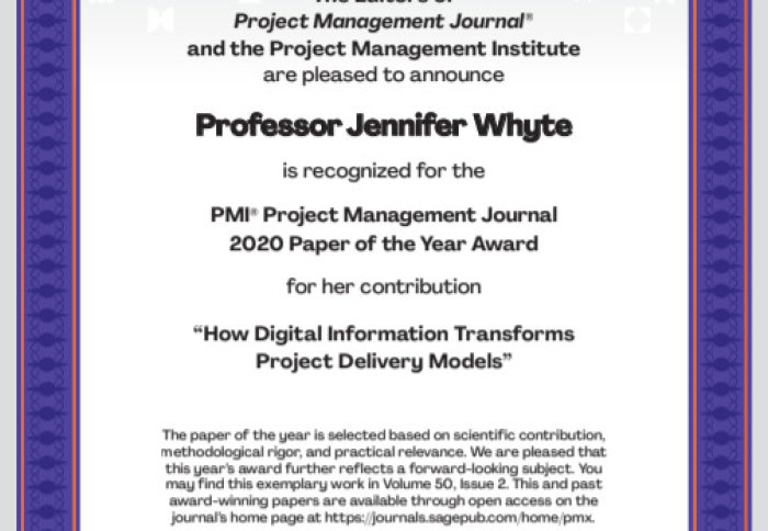 Professor Jennifer Whyte wins prestigious Project Management Journal ...